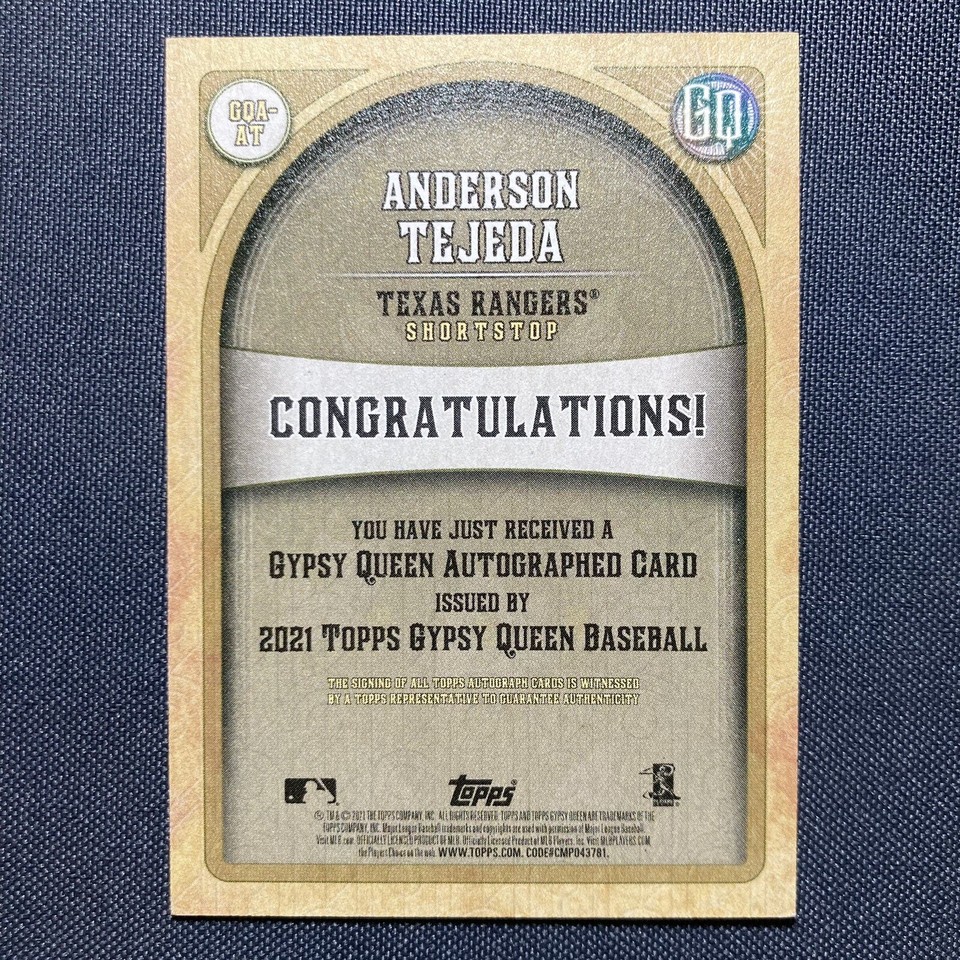 ANDERSON TEJADA RC 2021 Gypsy Queen #GQA-AT On-Card Auto Texas Rangers ...