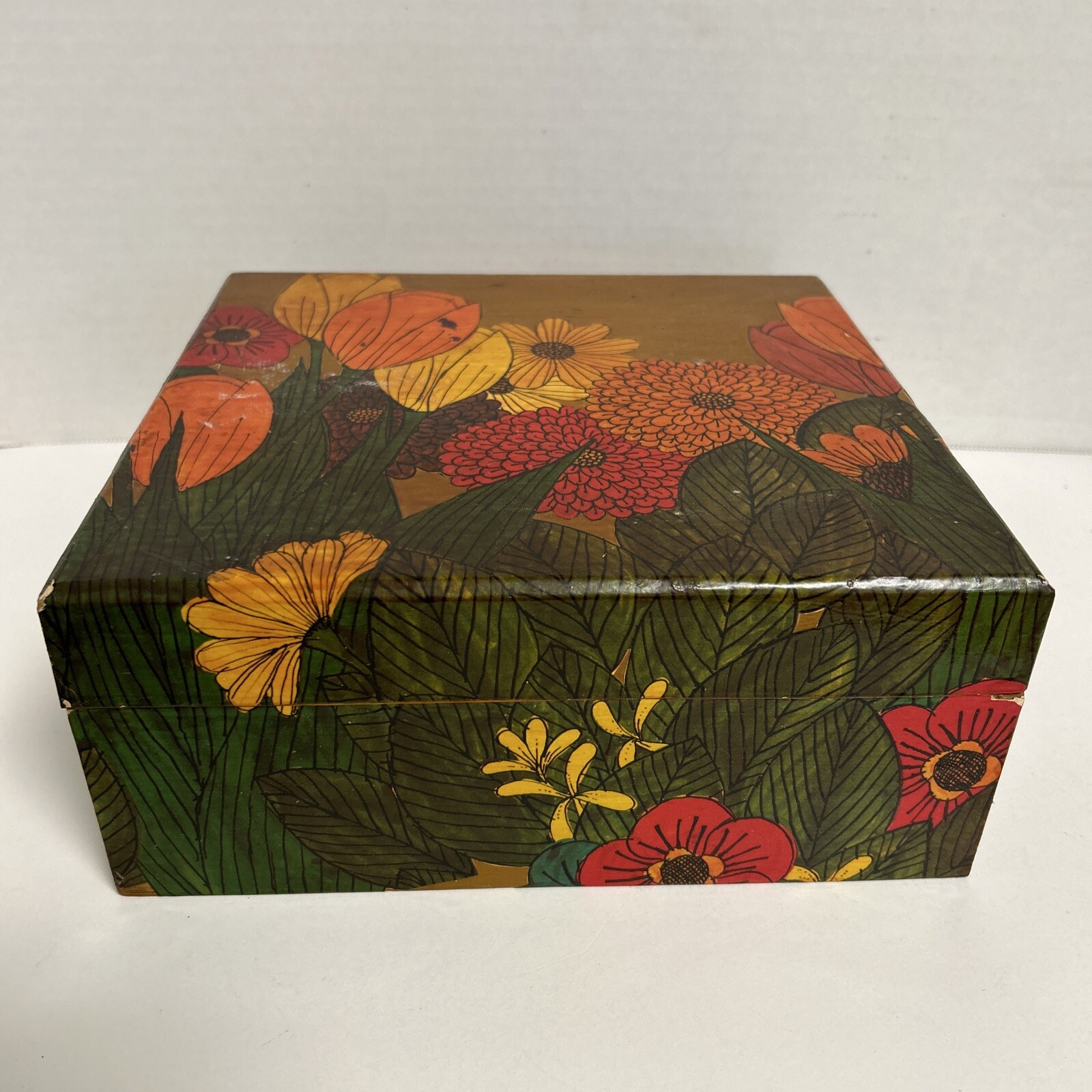 VINTAGE WOOD Decoupage BOX 1970S HAND MADE~ Financial Secretary box ...