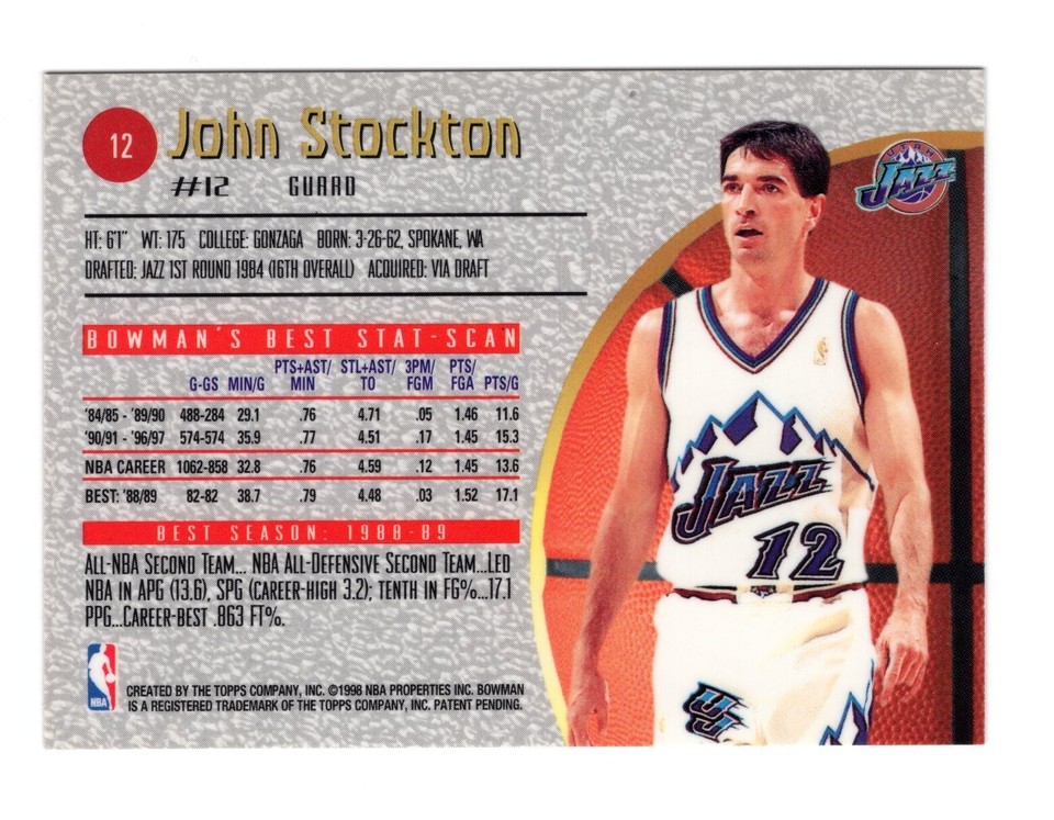 1997-98 BOWMAN'S BEST JOHN STOCKTON CARD #12 **NM-MT** UTAH JAZZ | eBay