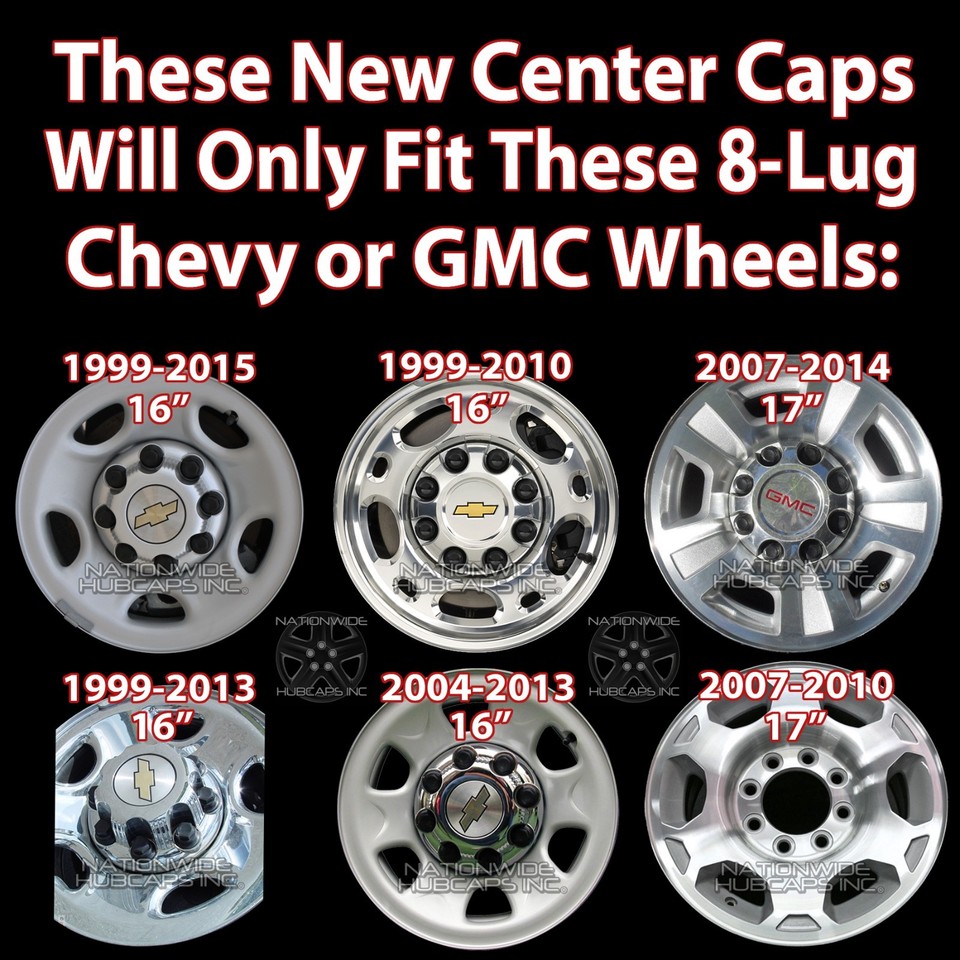 Chevy GMC 8 Lug Chrome Wheel Center Hub Caps Nut Covers for Alloy ...