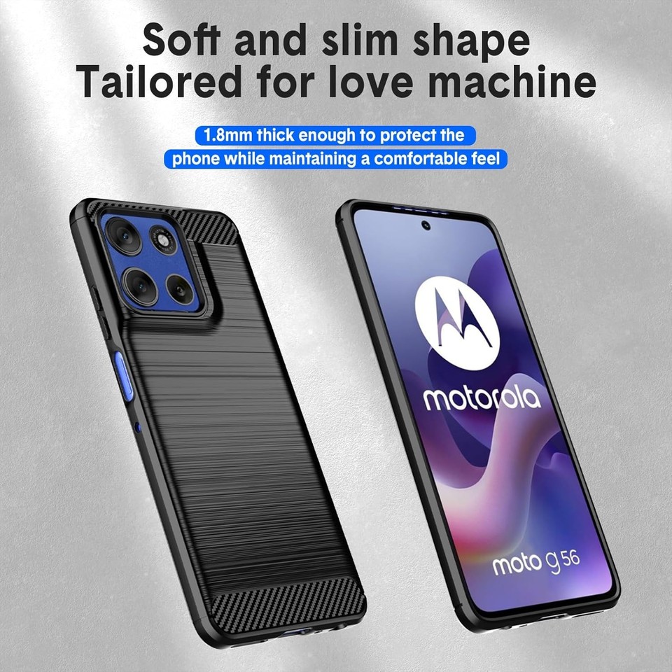 For Motorola Moto G56 Case, Carbon Gel Phone Cover + Glass Screen ...
