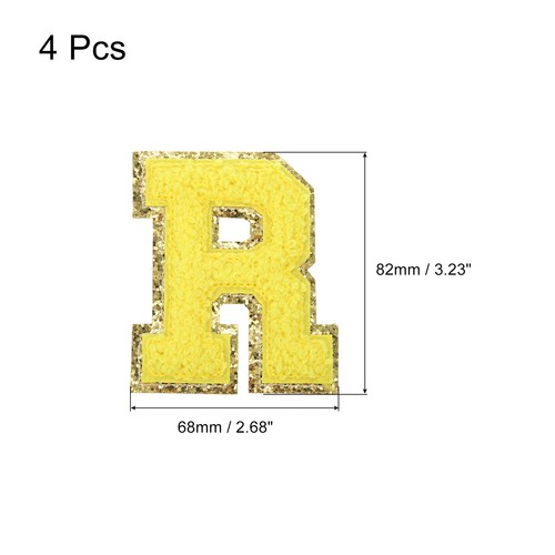 4Pcs Chenille Letter Patches Iron on Letter Patches Yellow R Alphabet ...