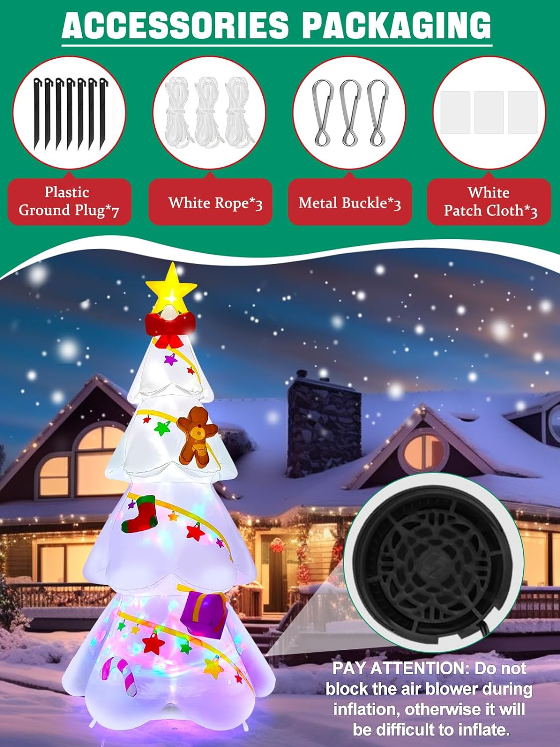 9FT Christmas Inflatable Tree Decoration Blow up Star Gingerbread Man ...