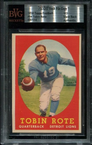 1958 Topps Football Card 94 Tobin Rote Topps Vault File Copy COA 1-2 ...