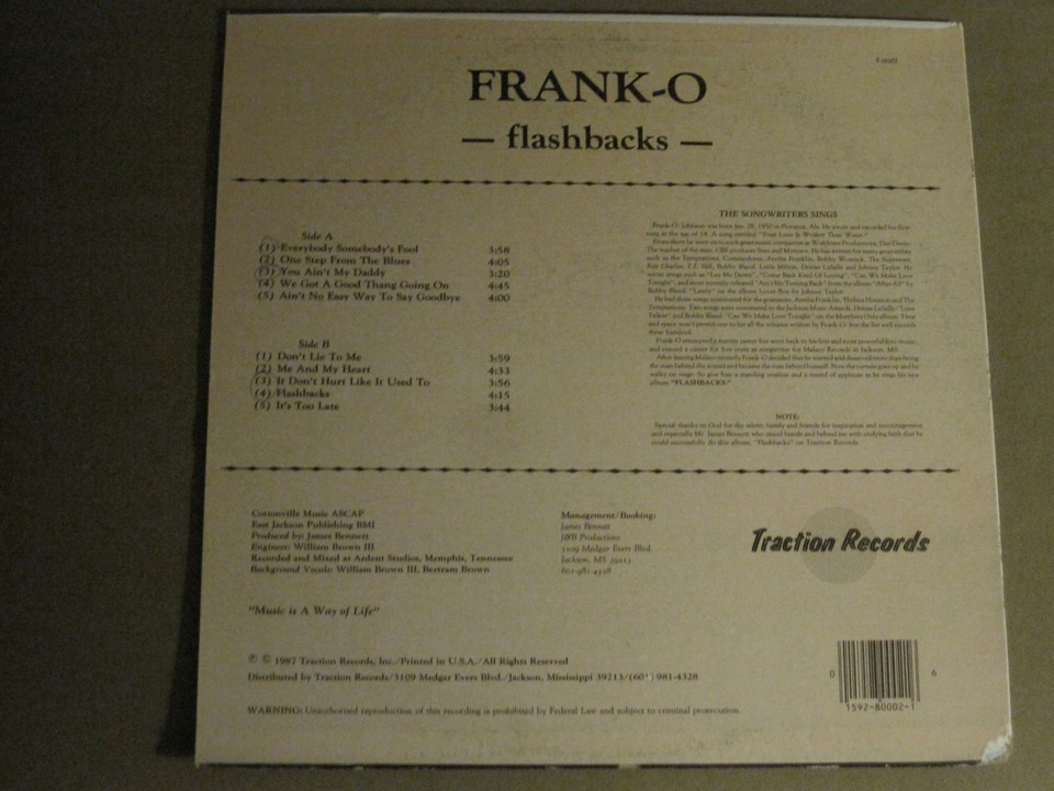 FRANK-O FLASHBACKS LP ORIG '87 TRACTION RARE SYNTH FUNK MODERN SOUL R&B NM- | eBay