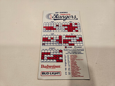 RS20 Charlotte Rangers 1991 Minor Baseball Magnet Schedule - Budweiser ...