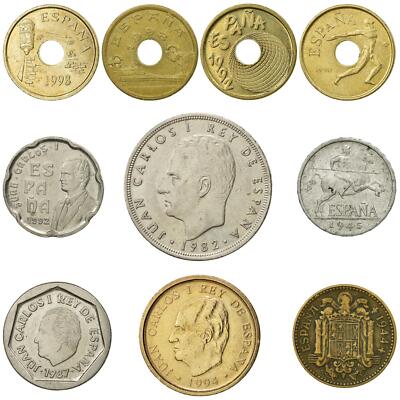 10 Spain Coins | Spanish Currency Collection 5 Centimos 1 25 50 100 200 ...