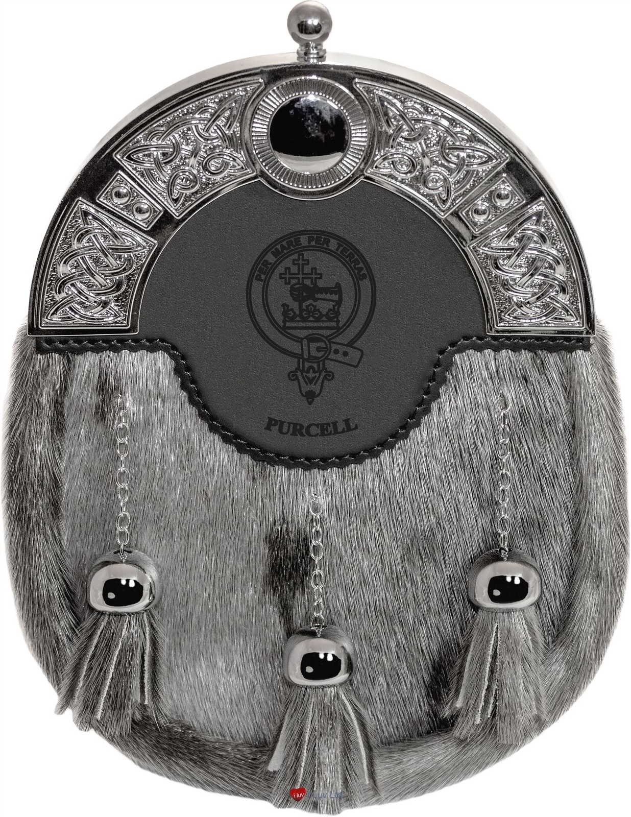 Purcell Dress Sporran 3 Tassels Studded Celtic Arch Scottish Clan Crest ...