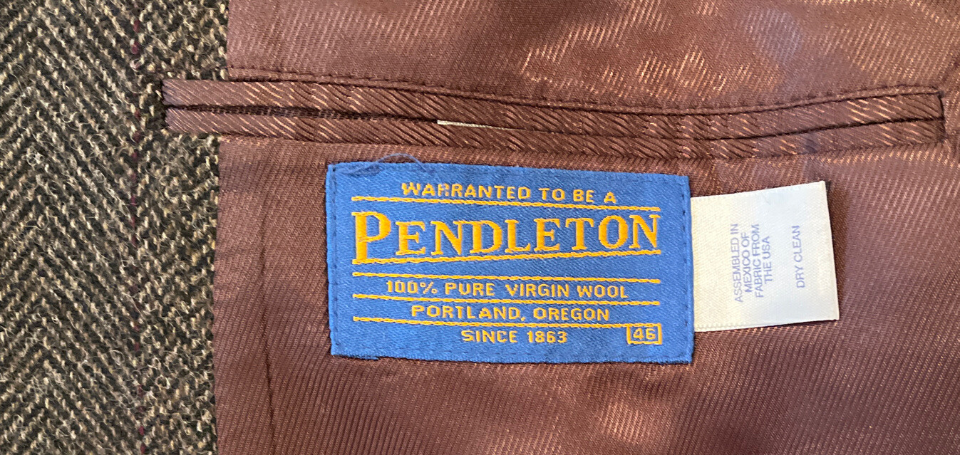 PENDLETON Brown Wool Herringbone Tweed Elbow Patch Sport Coat Size 46R ...