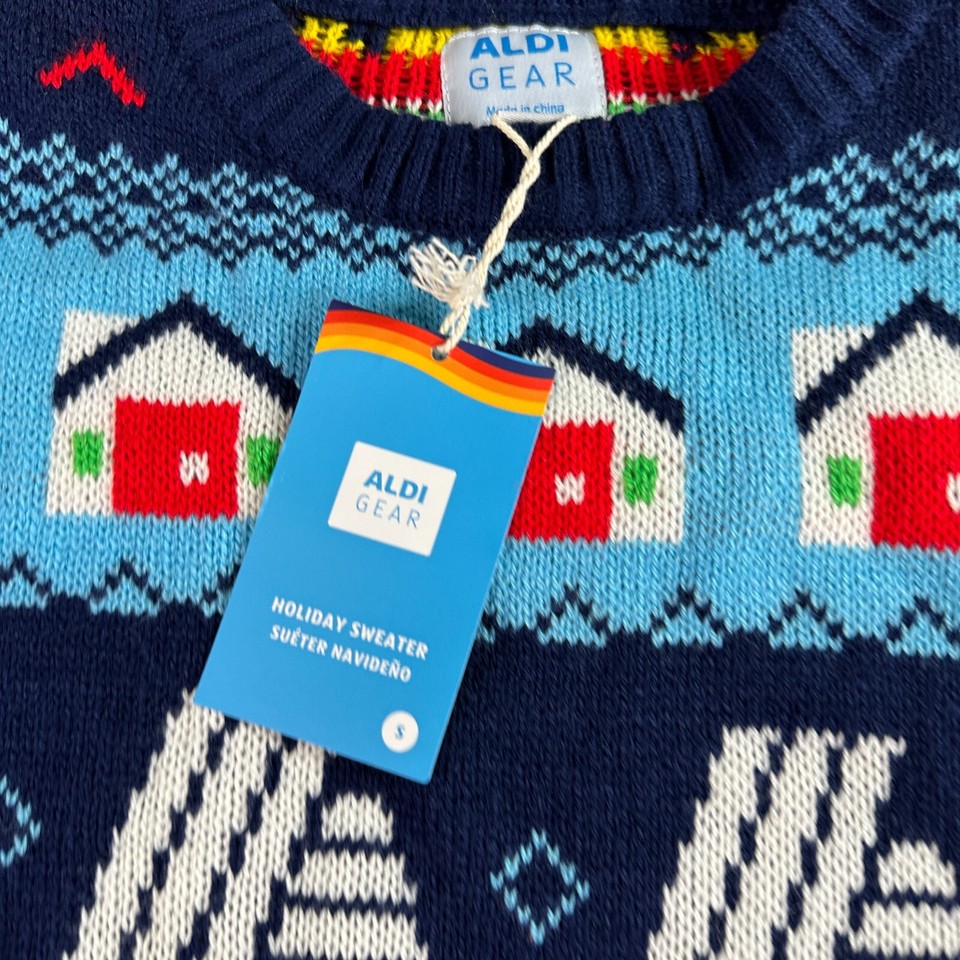 Aldis Christmas Sweater Mens S Blue 2023 Limited Fair Isle Acrylic ...
