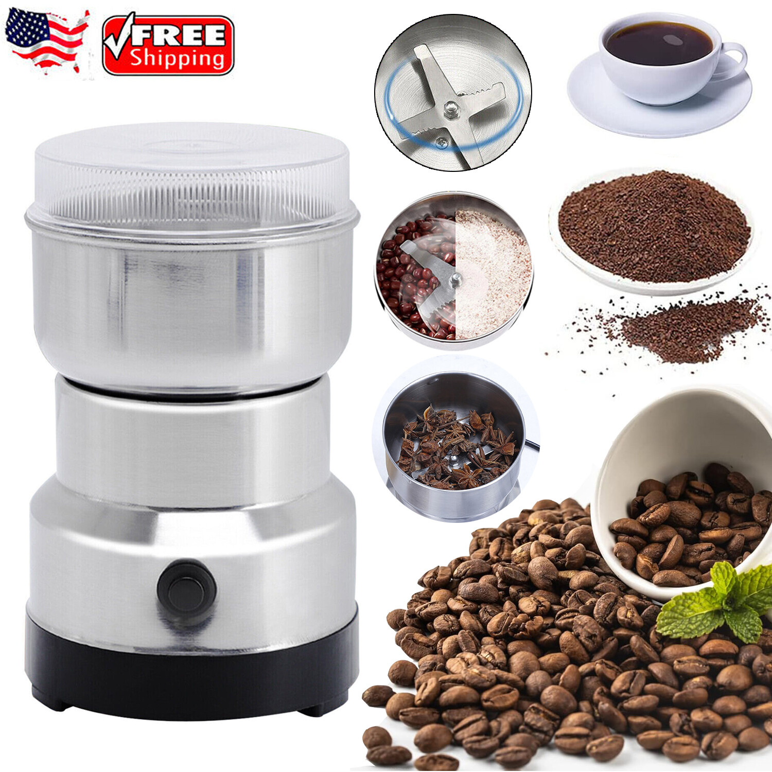 MINI Electric Coffee Bean Grinder Nut Seed Herb Grind Spice Crusher ...