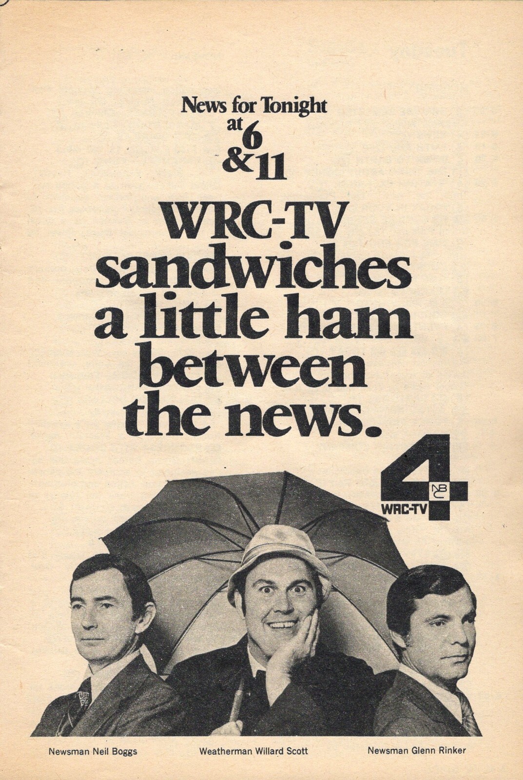 1971 WRC TV NEWS AD WILLARD SCOTT, GLENN RINKER, NEIL BOGGS in ...