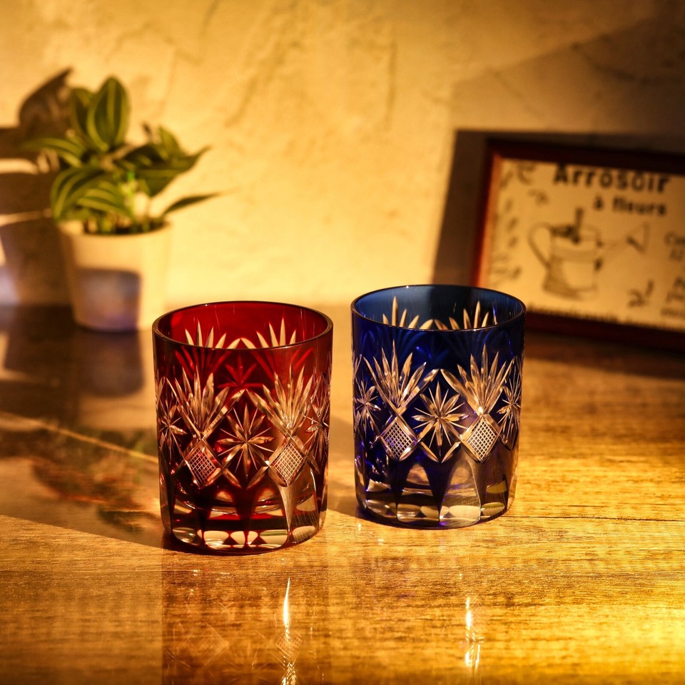 Edo Kiriko Japanese Cut Glass – Blue Whiskey Rock Glass Made in Japan ...