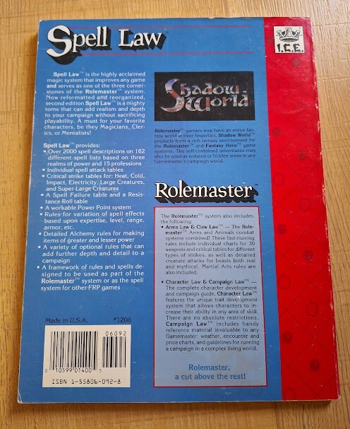 Spell Law Rolemaster Roleplaying Game Supplement ICE 1200 | eBay