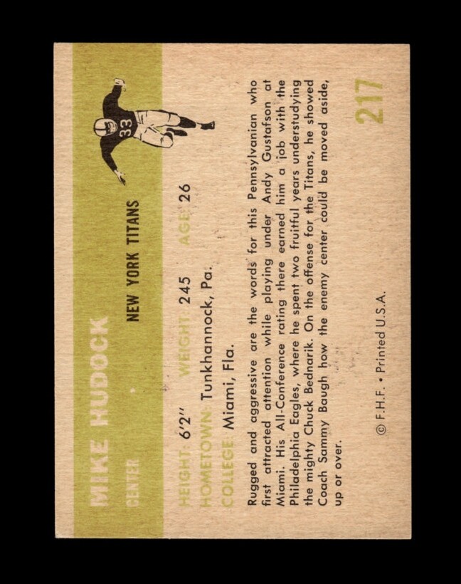 1961 Fleer Set-Break #217 Mike Hudock EX-EXMINT *GMCARDS* | eBay