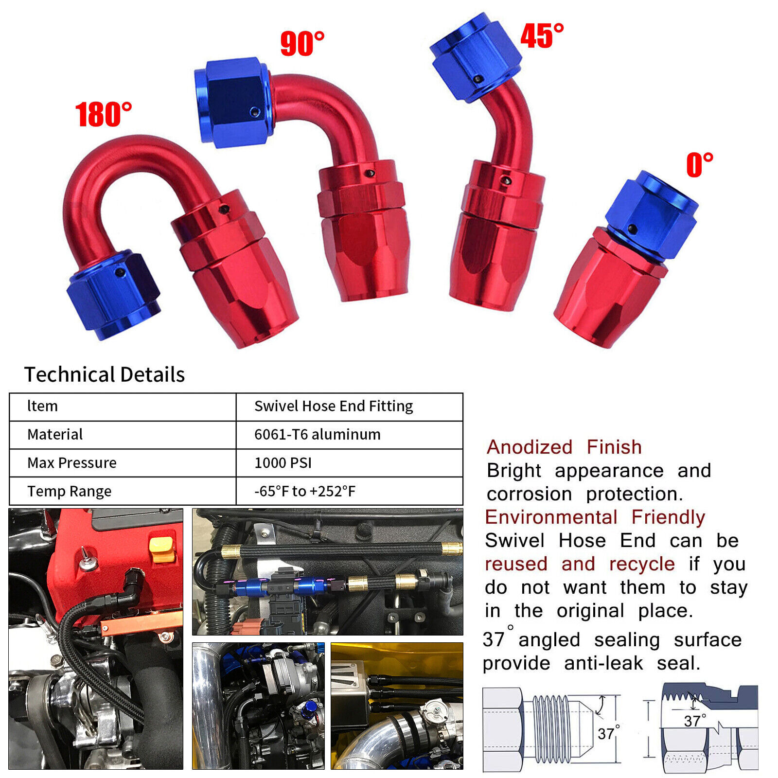 6AN 8AN 10AN 90 Degree Swivel Hose End Fitting For CPE Oil Fuel Line ...