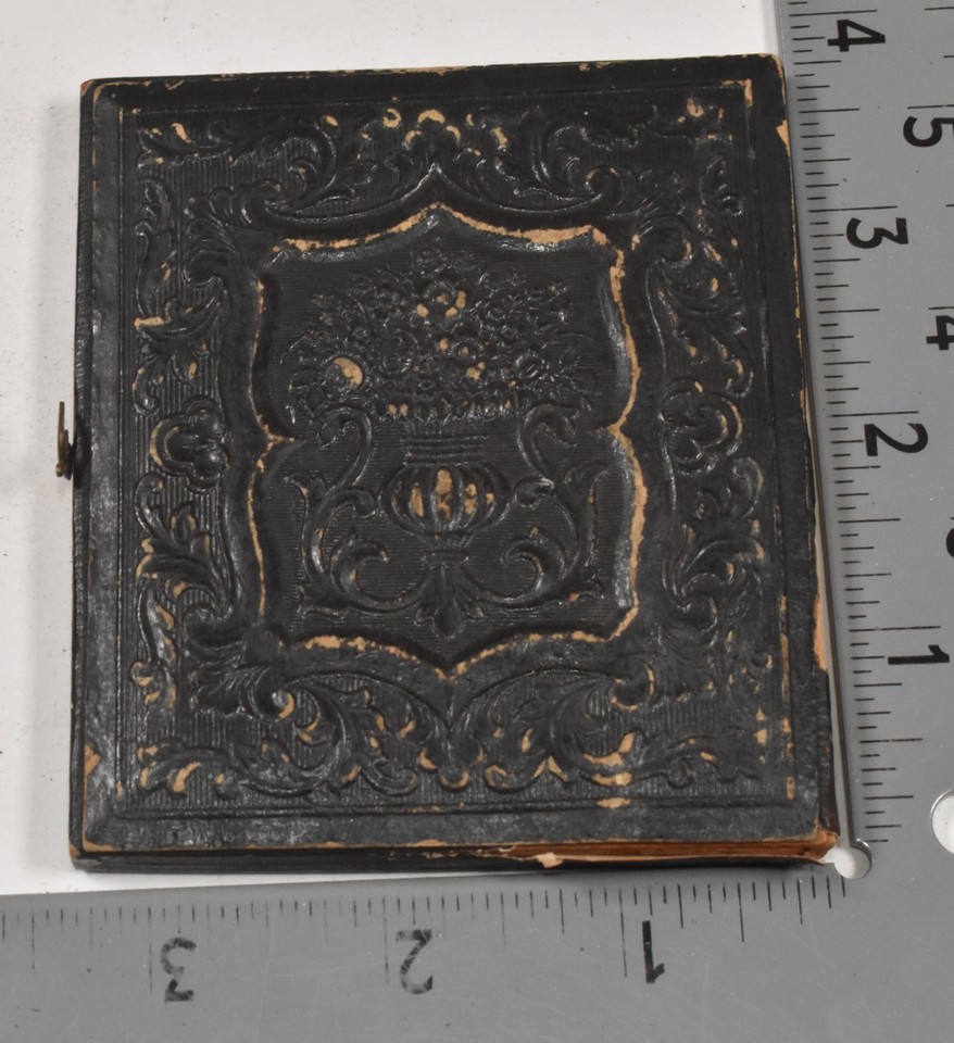 Antique Tin Type Image Photo in Frame Woman in Black Dress Seated in ...