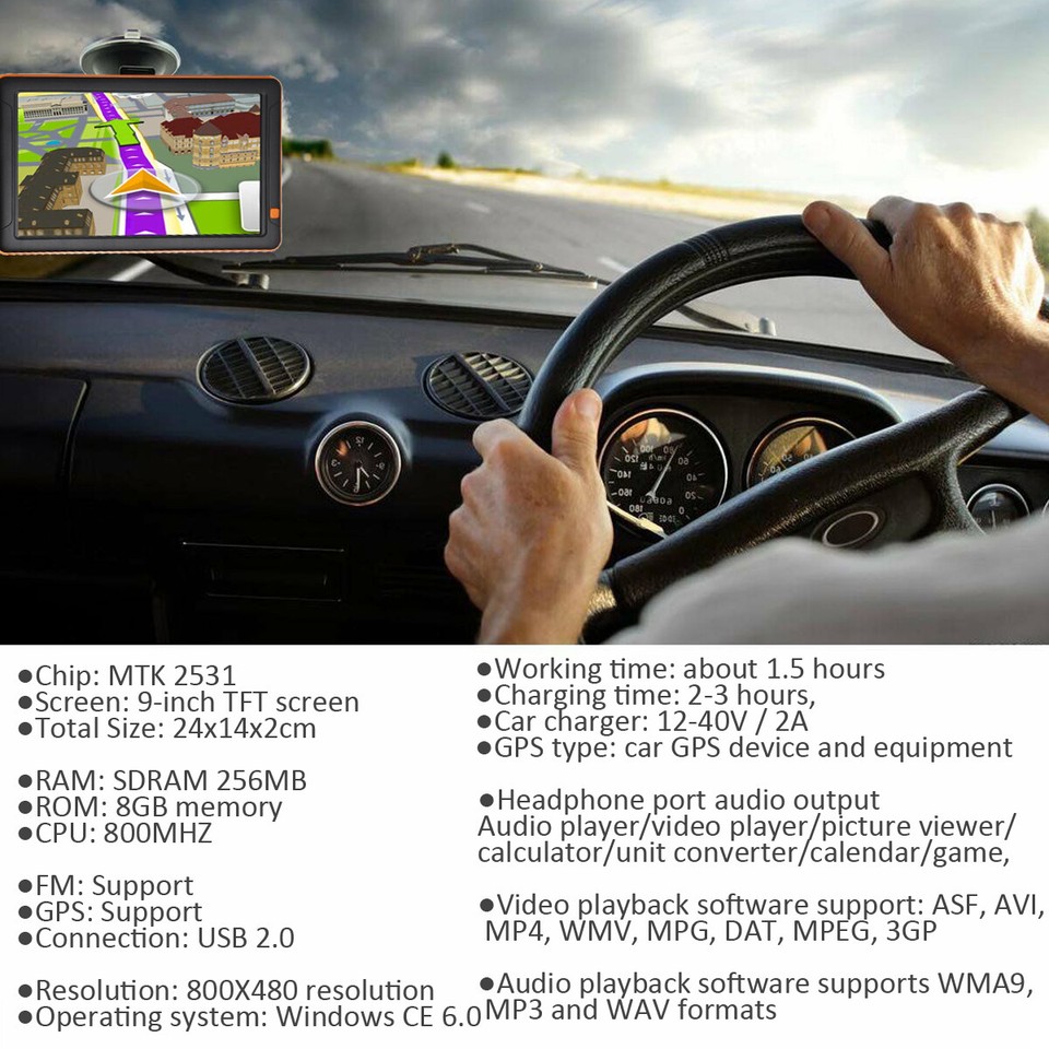 9" Car GPS Navigation TFT Free Maps 8GB+256MB Navigator Sat Nav HD LCD ...