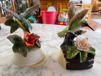 2--Porcelain Humming Bird Figure Wind Up Musical Figure Vintage. Works ...