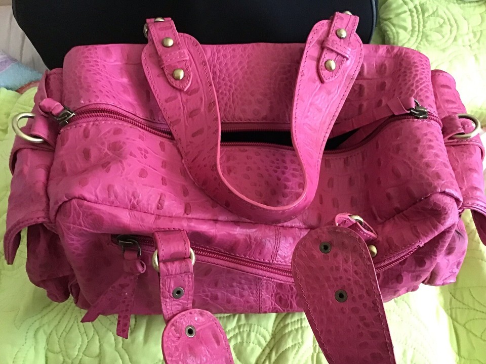 MICHAEL ROME DESIGNS MADE IN ITALY EMBOSSED LEATHER RED SATCHEL ...