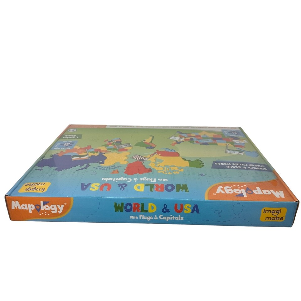 Mapology USA & World Map Puzzle with Flags, Capitals, Stickers Combo ...