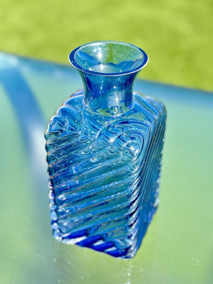 Vintage Mid-MOD Holmegaard Denmark Blue Glass Square Decanter Vase ...