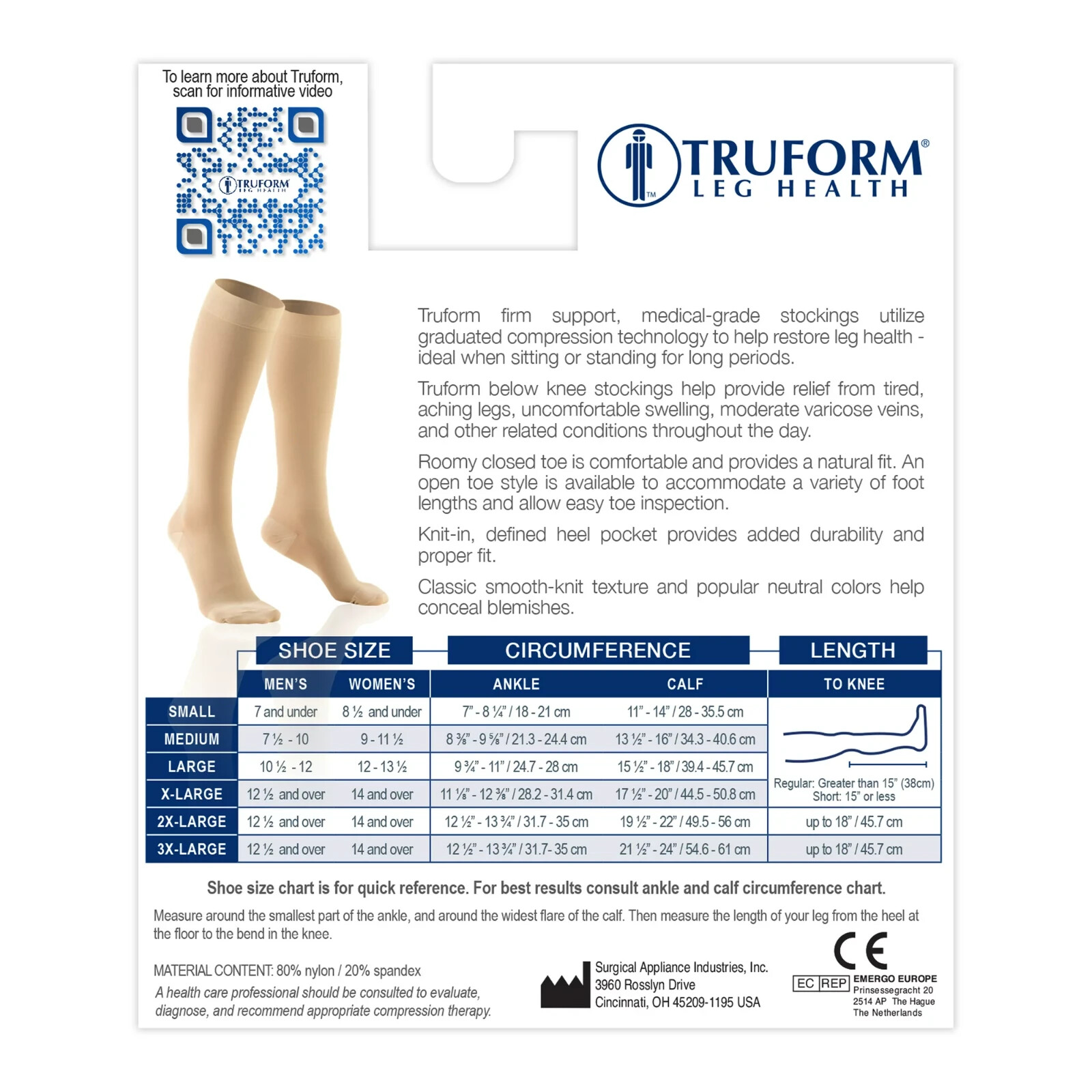 TRUFORM Leg Health Compression Stockings 20-30 Below Knee, 2 per ...