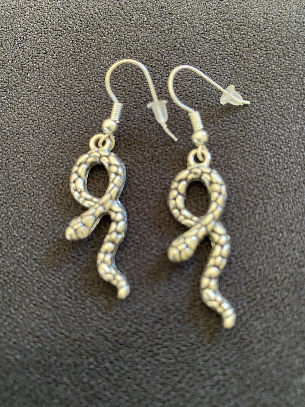 Handmade Silver Tone Slithery Snake Dangle Drop Earrings Cute Fang Fun ...