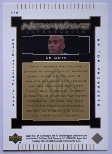 Ed Cota 2000-01 Sp Top Prospects New Wave #N16 North Carolina Tarheels ...