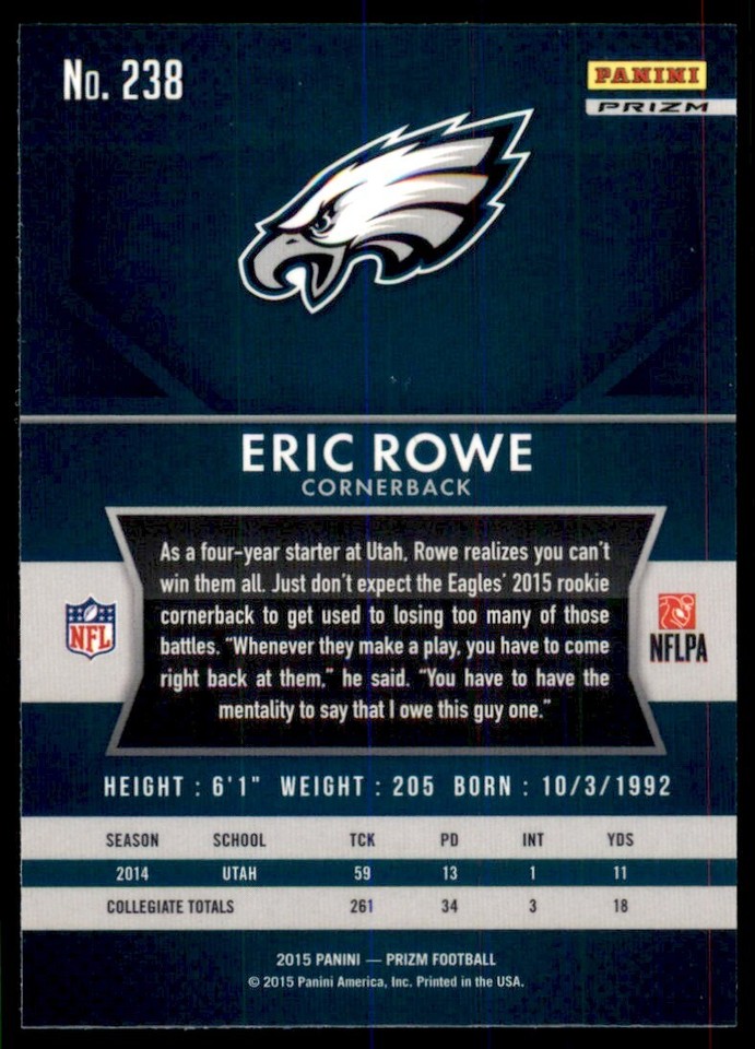 2015 Prizm Red White Blue Eric Rowe Rookie Philadelphia Eagles #238 | eBay