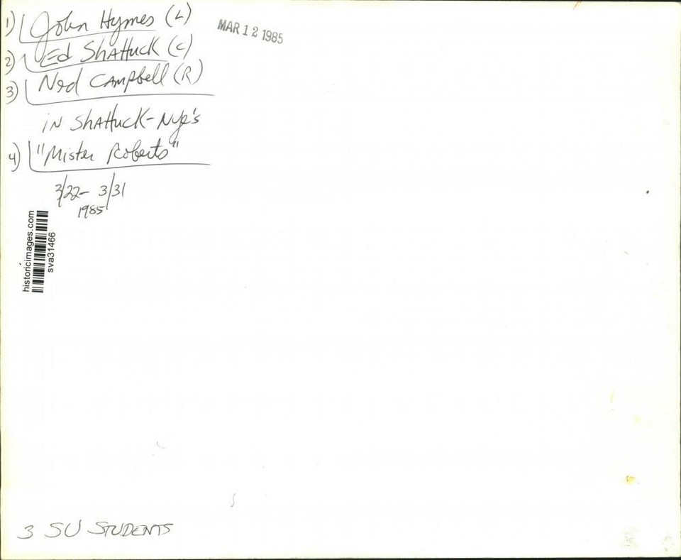 1985 Press Photo John Hymes, Ed Shattuck & Ned Campbell in "Mister ...