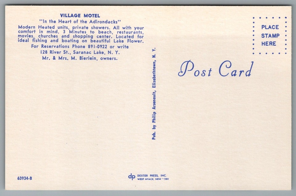 Saranac Lake NY Village Motel Adironcacks c1963 Chrome Postcard | eBay