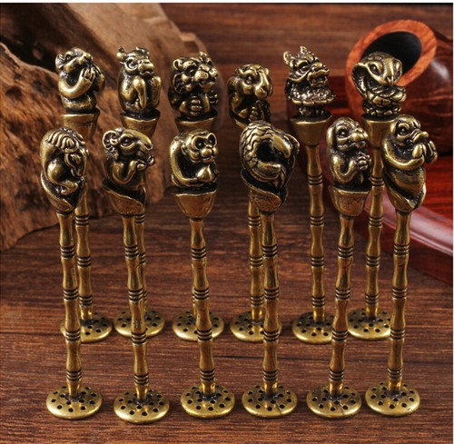 12PCS Brass Carving Animal Smoking Pipe Tamper Brass Tamping Press ...