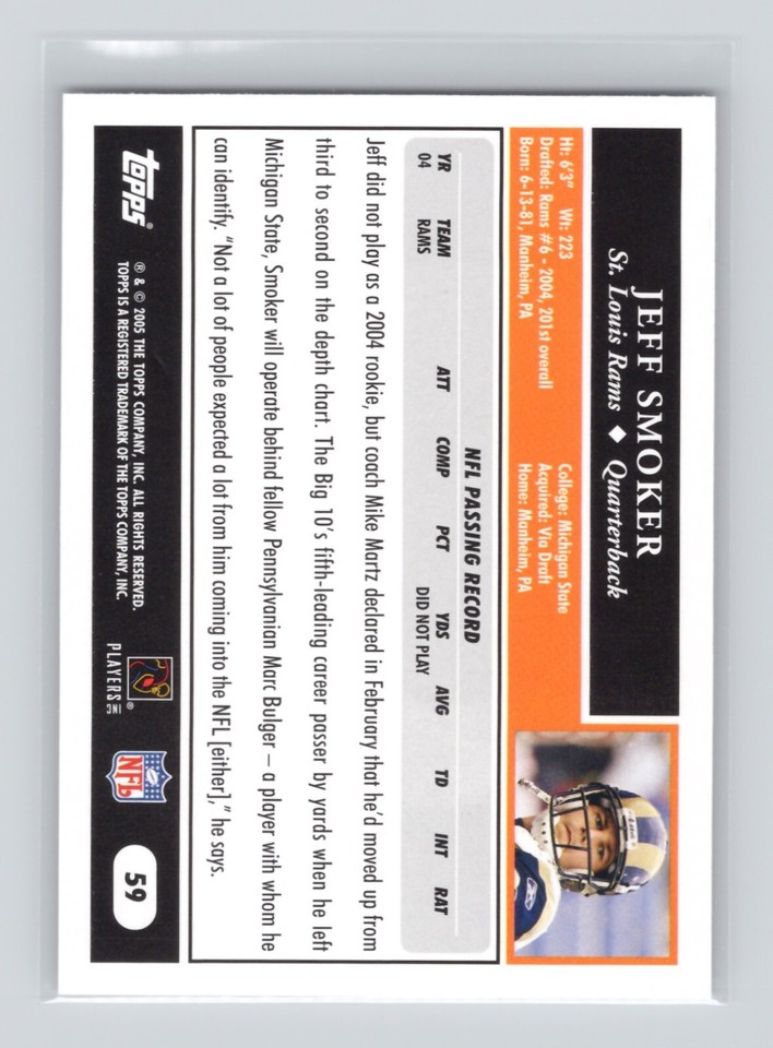 2005 Topps Football 50th Anniversary - #59 Jeff Smoker - St. Louis Rams ...