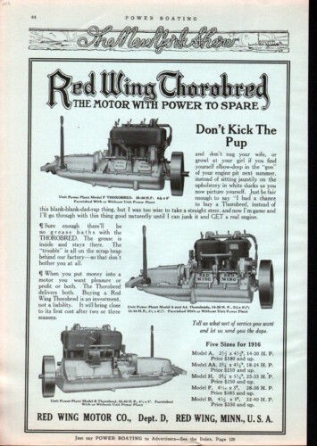 1916 RED WING THOROBRED MOTORBOAT ENGINE MARINE NAUTICAL MINNESOTA AD ...