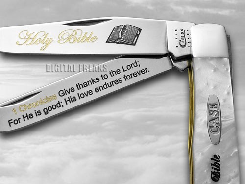Case xx Trapper Knife Holy Bible 1 Chronicles 16:34 White Pearl 1/500 ...