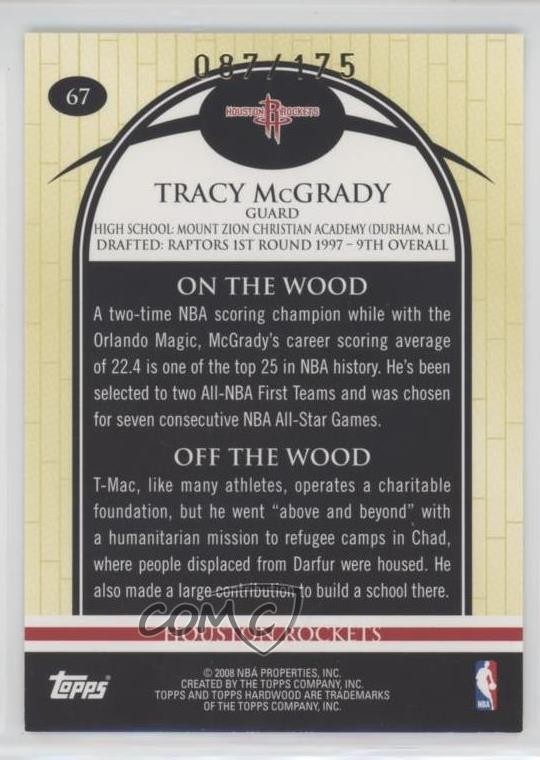 2008-09 Topps Hardwood Maple Wood /175 Tracy McGrady #67 HOF | eBay