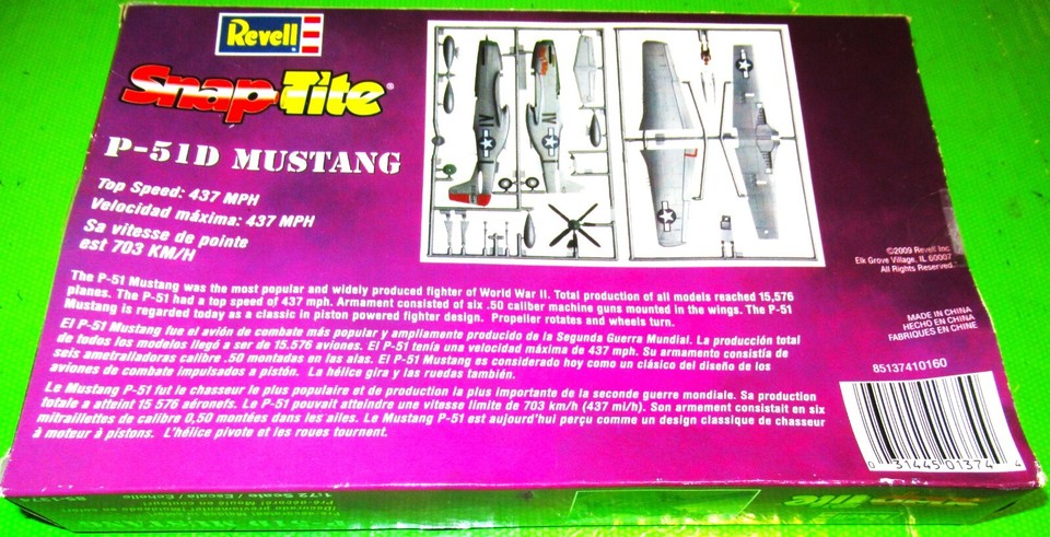 Revell Snap Tite P-51D Mustang Fighter Plane #85-1374 Scale 1:72 New ...