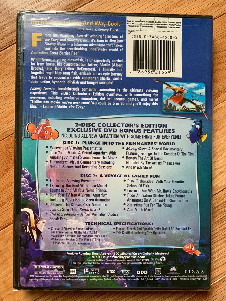 NEW SEALED DISNEY Finding Nemo DVD 2-Disc Sealed Kid Movie Collector’s ...
