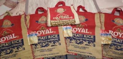 20lb ROYAL BASMATI Rice, 5 Burlap Bags Only NO RICE w/Handles & Zipper ...