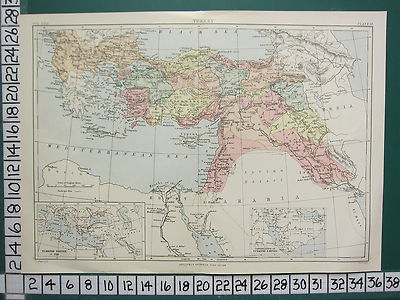 c1892 VICTORIAN MAP ~ TURKEY ~ ARMENIA CYPRUS IRAK-ARABI ~ TURKISH ...