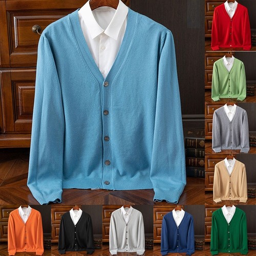 Men's High End Sweater Classic Solid Color V Neck Cardigan | eBay