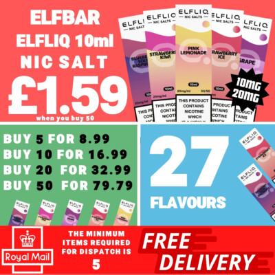ELFLIQ by Elf Bar ELF LIQ Nic Salt 10ml E Liquid 10mg | 20mg Juice Mix ...