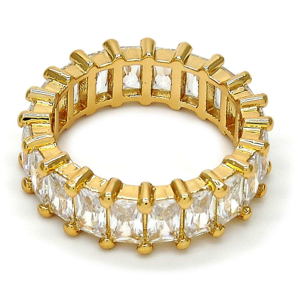 14K GOLD PLATED BAND RING WITH WHITE CUBIC ZIRCONIA ALL AROUND SIZE 9 ...