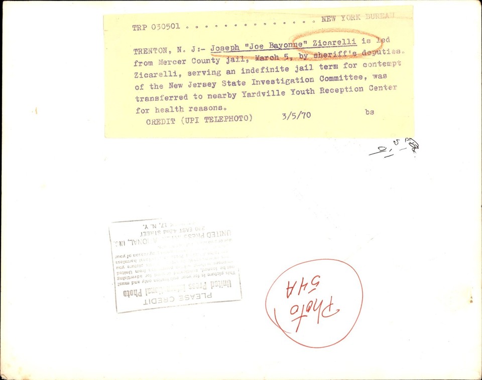 GA320 1970 Orig Photo JOSEPH "JOE BAYONNE" ZICARELLI MAFIA CAPO BONANNO ...