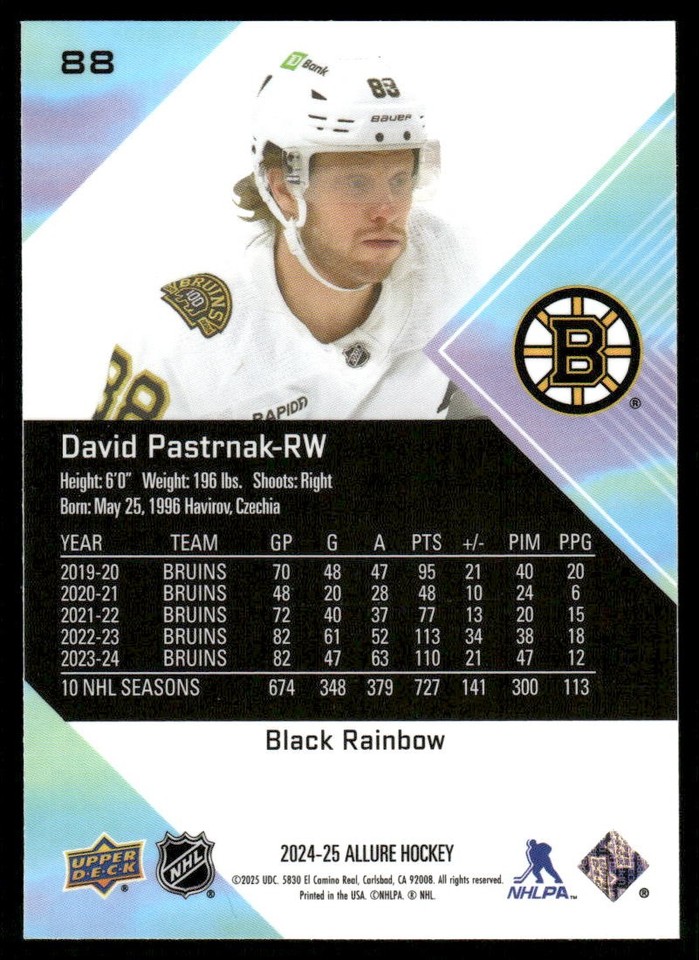 2024-25 Upper Deck Allure Black Rainbow #88 David Pastrnak - HKY | eBay