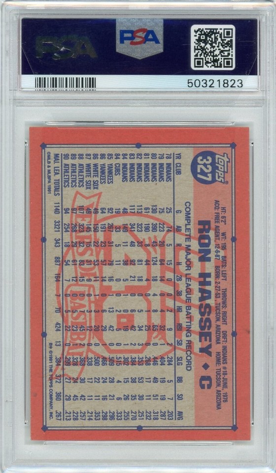 1991 Topps Desert Shield Ron Hassey PSA 9 Mint #327 Athletics Bold Back ...