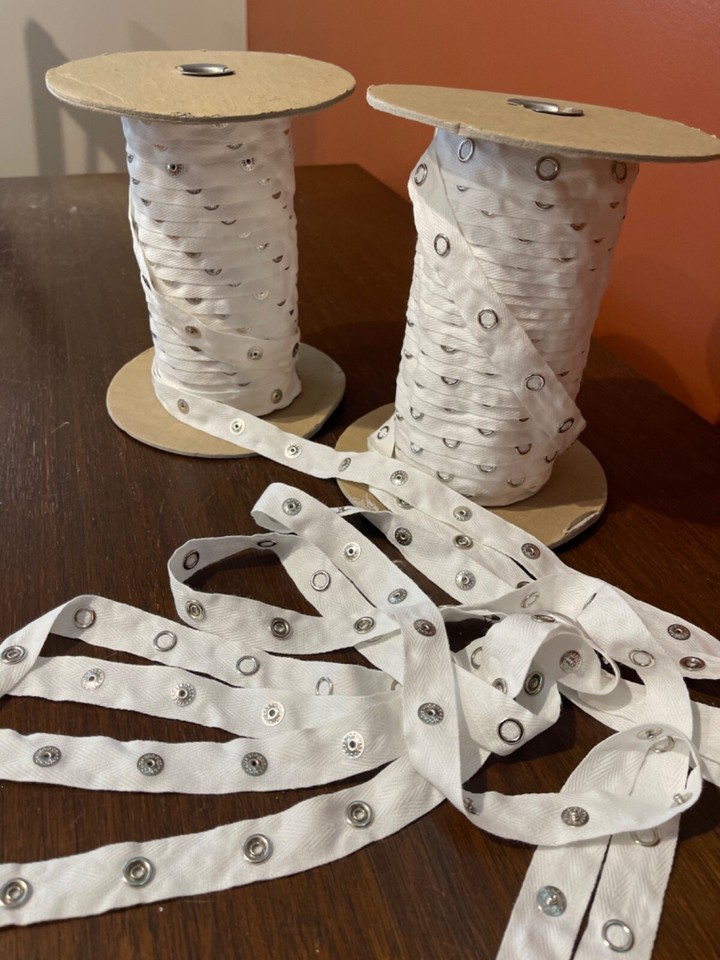 3 yards heavy duty WHITE Cotton Twill silver metal snap tape Fasteners ...