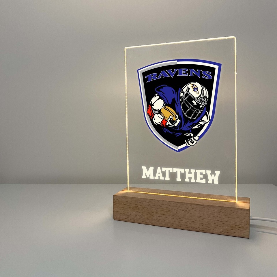 Personalized LED Light Up Wood Stand Baltimore Ravens Football Gift | eBay