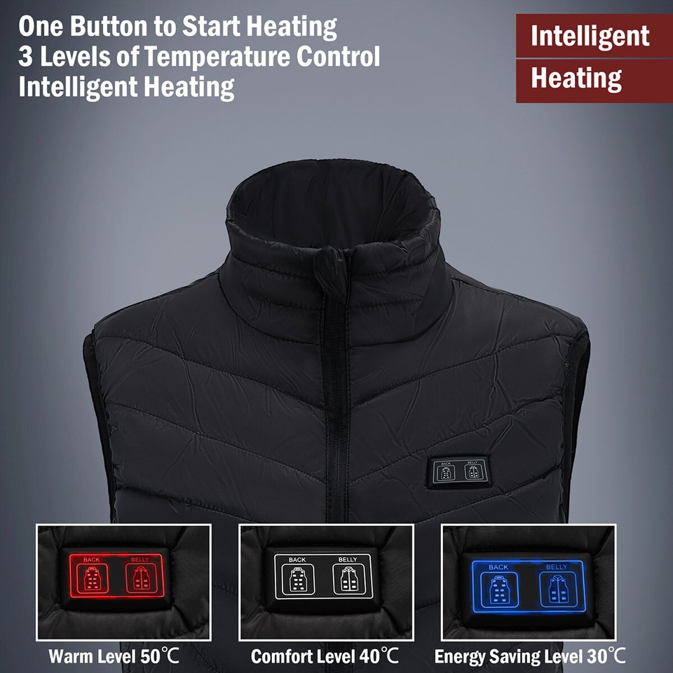 Heated Vest 15 Heating Zones Electric USB Jacket Winter Warm Men Women ...